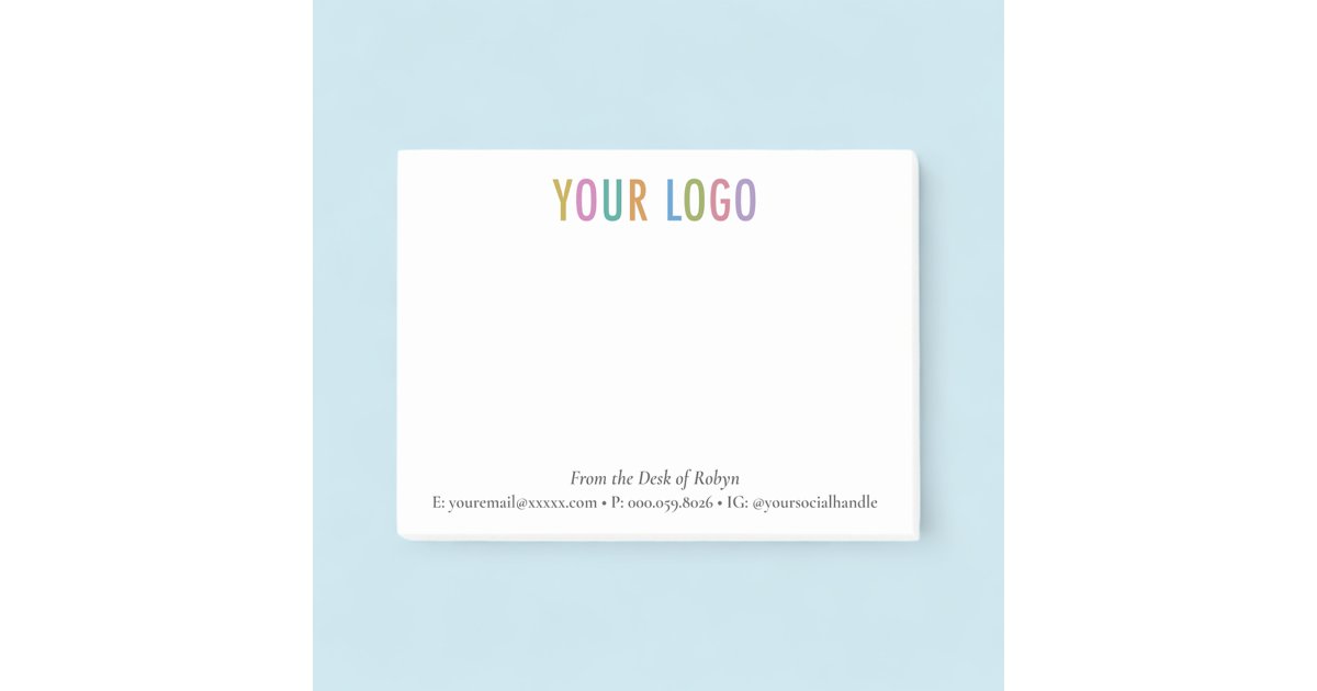 Personalized Custom Logo Branded From the Desk of Post-it Notes | Zazzle