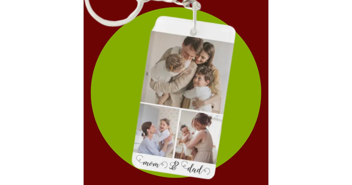 Personalized Custom Photo and Text Photo Collage Keychain | Zazzle