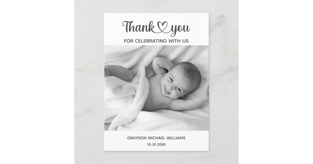Personalized Custom Photo Newborn Baby Thank You Postcard | Zazzle