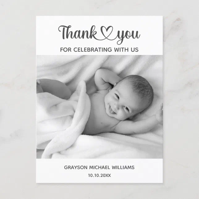 Personalized Custom Photo Newborn Baby Thank You Postcard | Zazzle