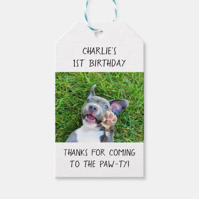 Personalized Custom Photo Puppy Dog Birthday Party Gift Tags | Zazzle