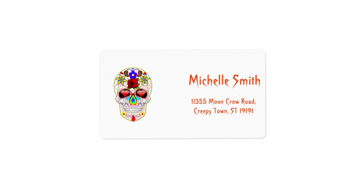 Personalized Custom Sugar Skull Halloween Label | Zazzle