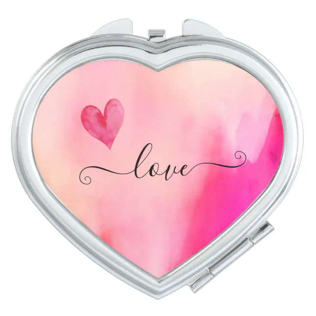 Personalized Custom Watercolor Pink Heart Love Compact Mirror | Zazzle