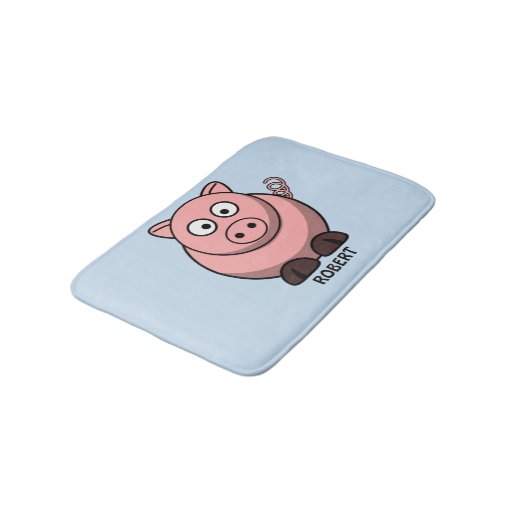Personalized customized Animal Pig Blue Bathroom Mat | Zazzle