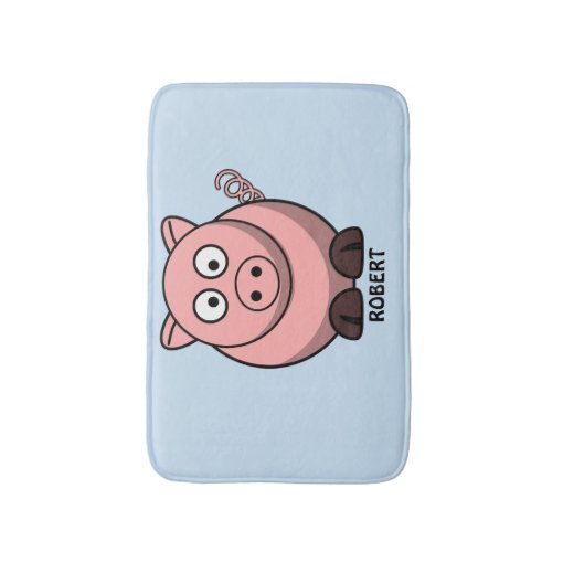 Personalized customized Animal Pig Blue Bathroom Mat | Zazzle