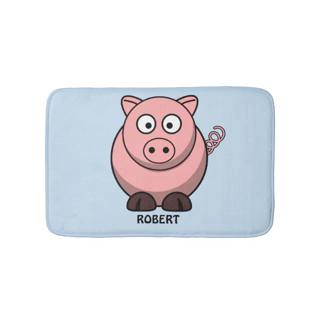Personalized customized Animal Pig Blue Bathroom Mat | Zazzle