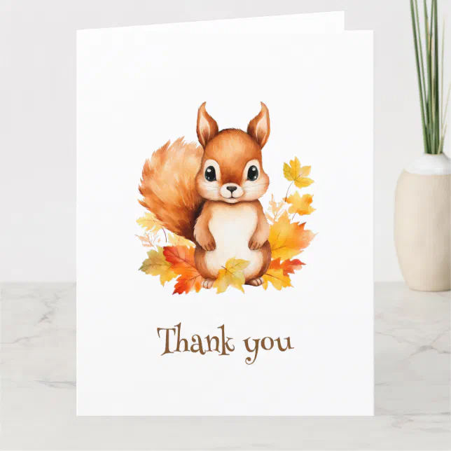 Personalized Cute Animal Squirrel Autumn Leaves Thank You Card | Zazzle