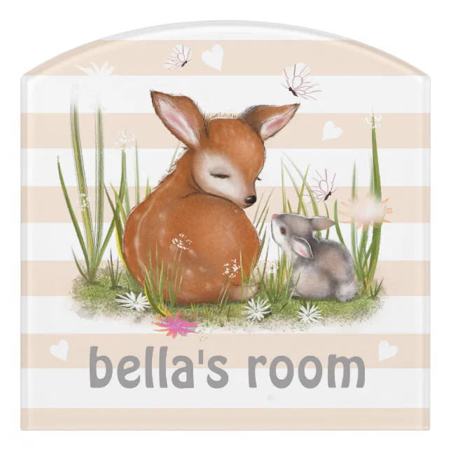 Personalized Cute Animals Kids Room Sign Beige | Zazzle