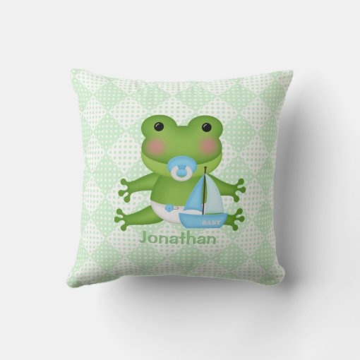 Personalized Cute Baby Frog Throw Pillow | Zazzle