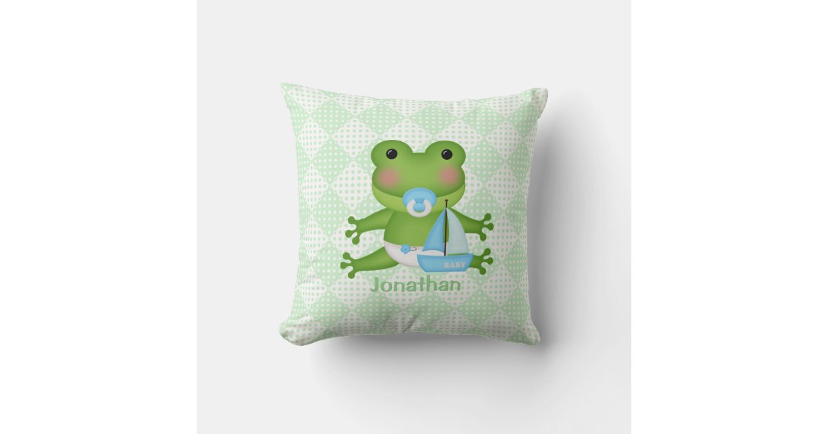 Personalized Cute Baby Frog Throw Pillow | Zazzle