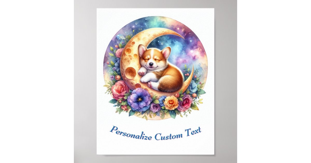 Personalized Cute Baby Puppy Sleeping on Moon Poster | Zazzle