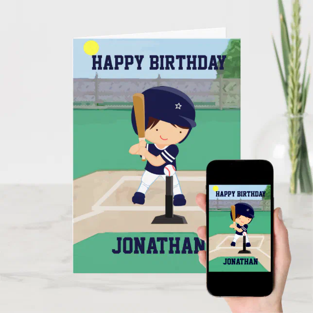 Personalized Cute Baseball cartoon player Card | Zazzle