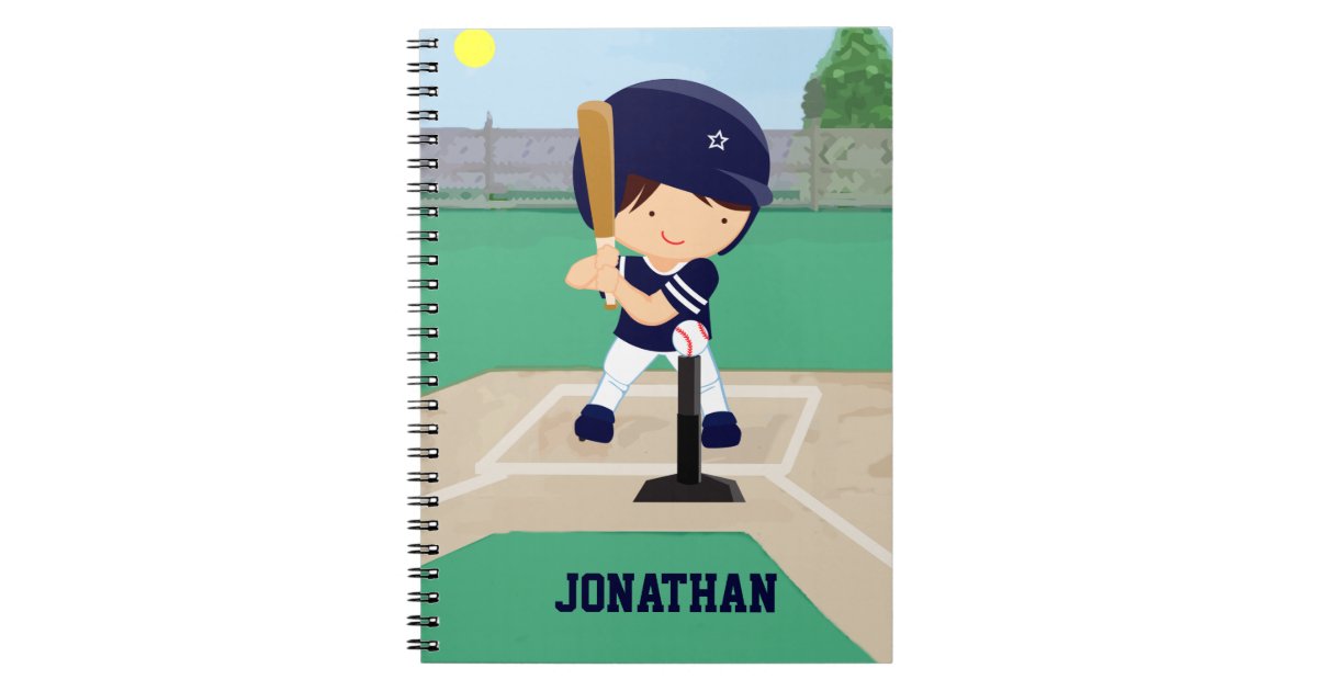 Personalized Cute Baseball cartoon player Notebook | Zazzle
