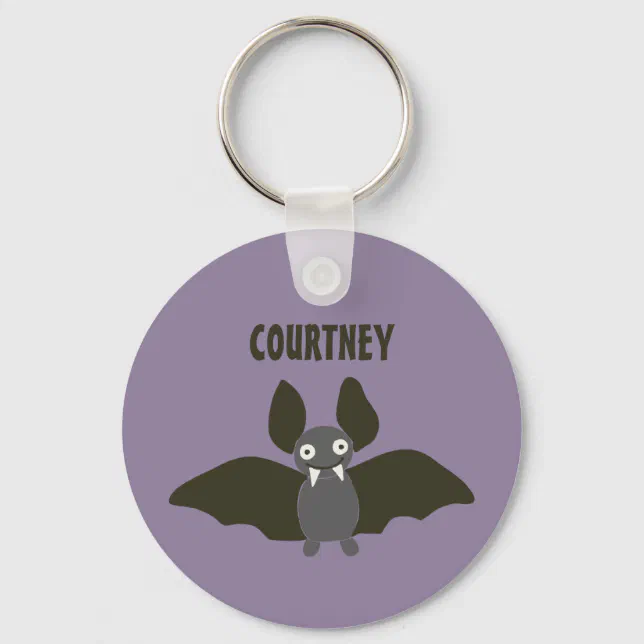 Personalized Cute Bat Cartoon Smoky Purple Keychain | Zazzle