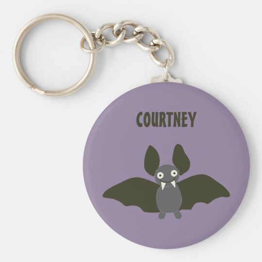 Personalized Cute Bat Cartoon Smoky Purple Keychain | Zazzle.com
