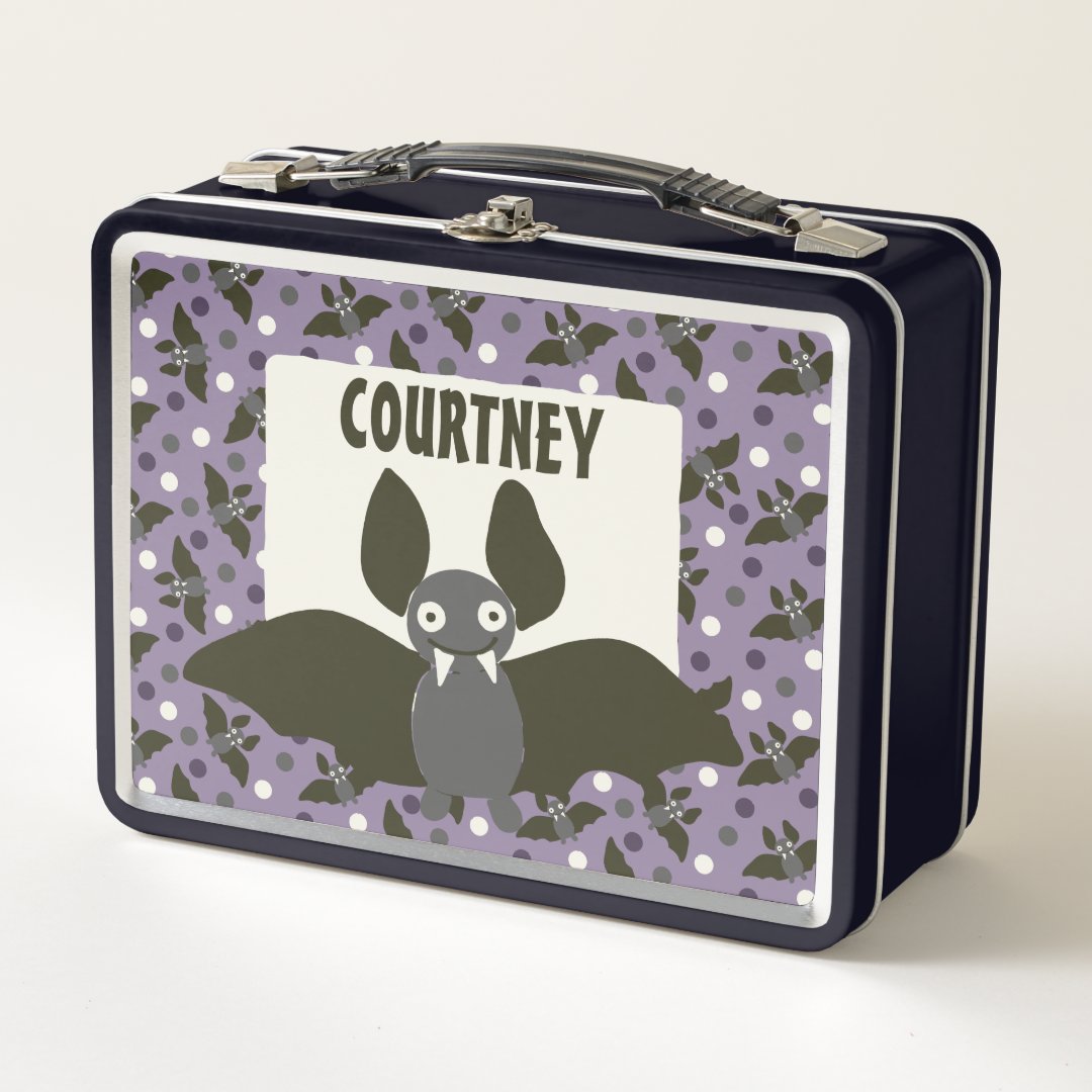 Personalized Cute Bat Cartoon Smoky Purple Metal Lunch Box | Zazzle
