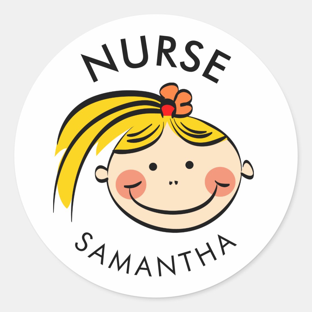 Personalized Cute Blond Cartoon Nurse Name Classic Round Sticker | Zazzle