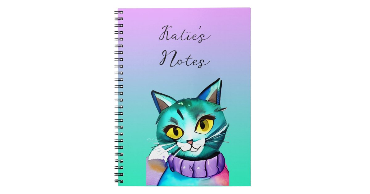 Personalized Cute Blue Kitty Cat Notebook | Zazzle