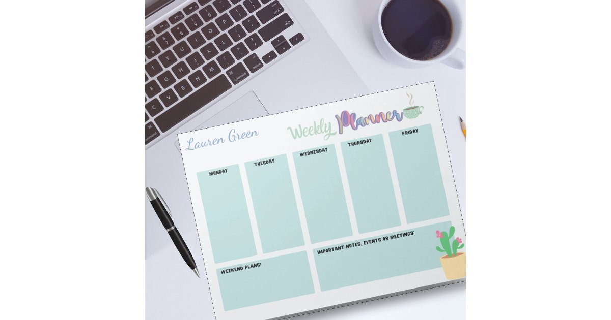 Personalized cute blue Weekly Planner Notepad | Zazzle
