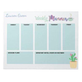 Personalized cute blue Weekly Planner Notepad | Zazzle
