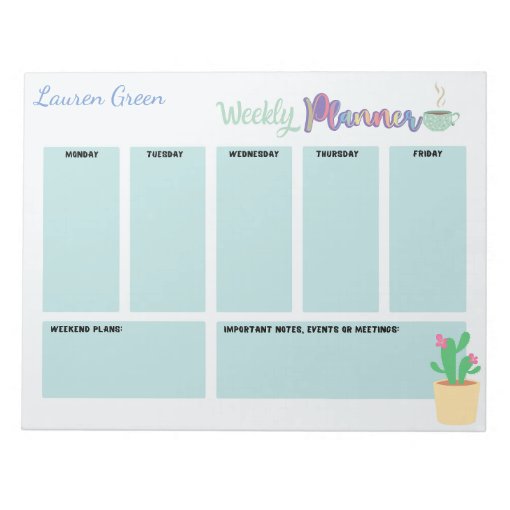 Personalized cute blue Weekly Planner Notepad | Zazzle