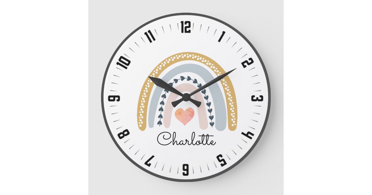 Personalized Cute Boho Watercolor Rainbow Large Clock | Zazzle