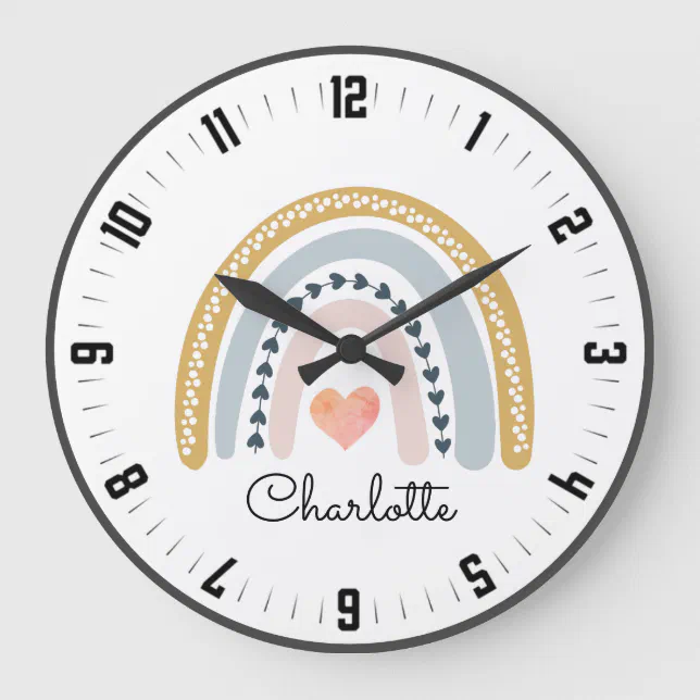 Personalized Cute Boho Watercolor Rainbow Large Clock | Zazzle