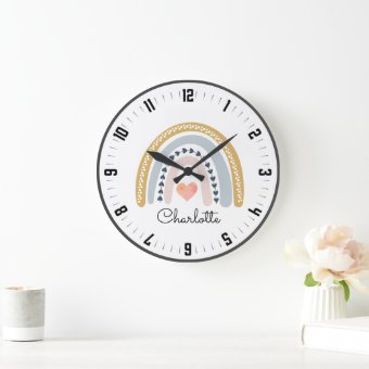 Personalized Cute Boho Watercolor Rainbow Large Clock | Zazzle