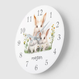 Personalized Cute Bunny Large Clock | Zazzle