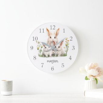 Personalized Cute Bunny Large Clock | Zazzle