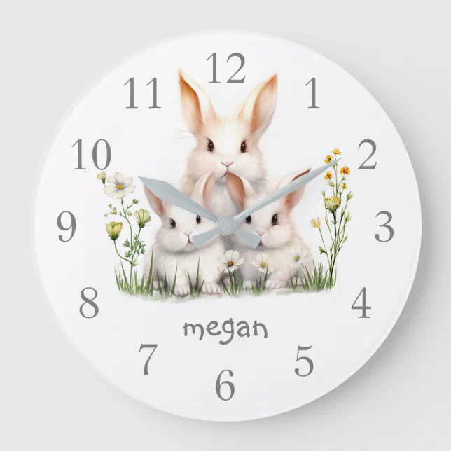 Personalized Cute Bunny Large Clock | Zazzle