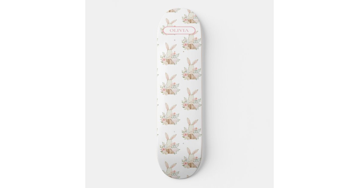 Personalized Cute Bunny Rabbit Floral Skateboard | Zazzle