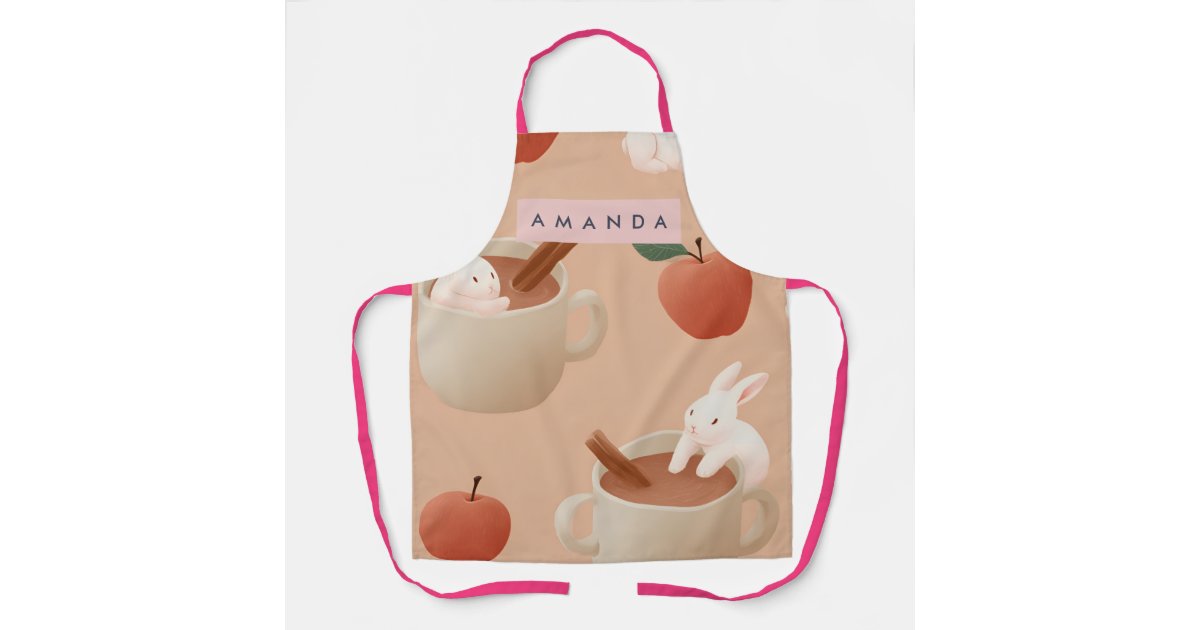 Personalized Cute Bunny with Apple Cider Pattern Apron | Zazzle