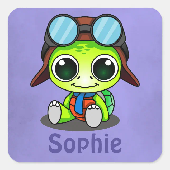 Personalized Cute Chibi Cartoon Turtle Square Sticker | Zazzle