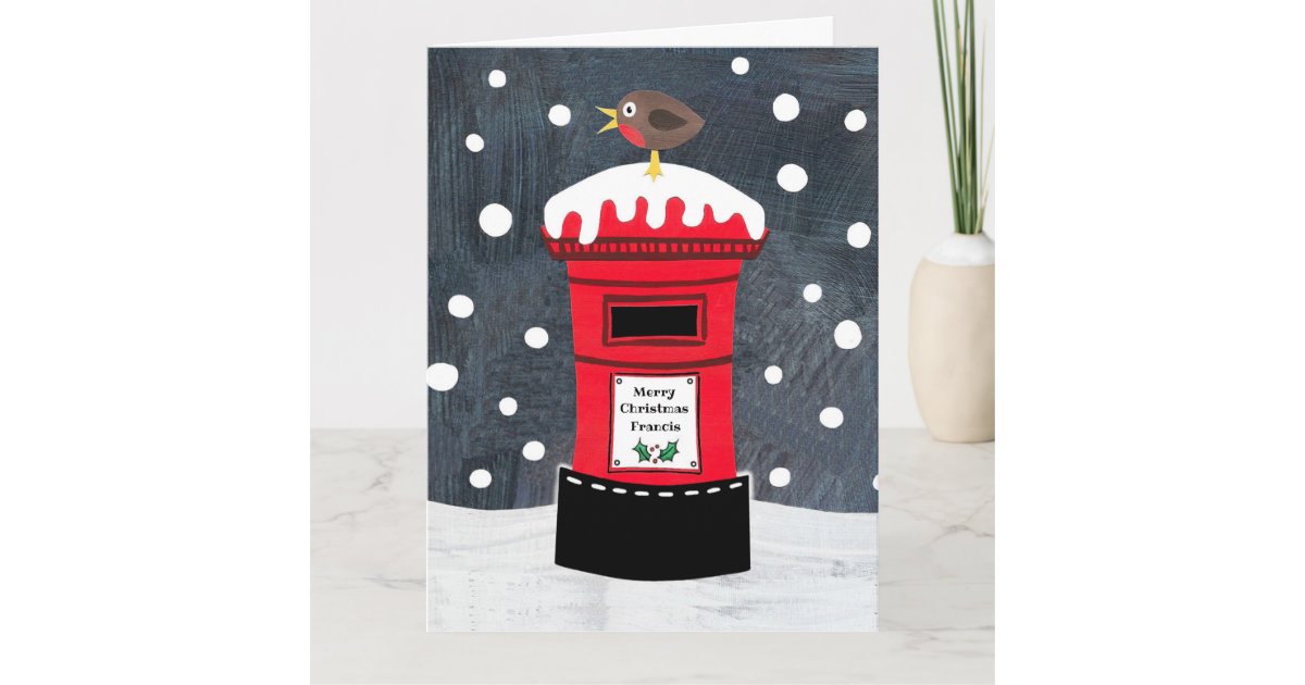 Personalized Cute Christmas Post Box & Robin Card | Zazzle