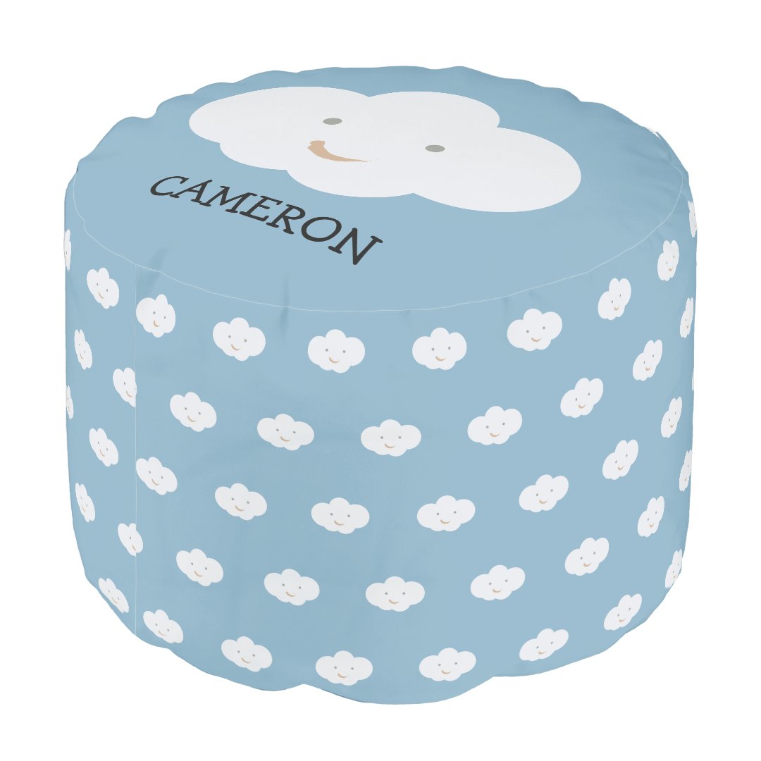 Personalized Cute Cloud Blue baby nursery Pouf | Zazzle