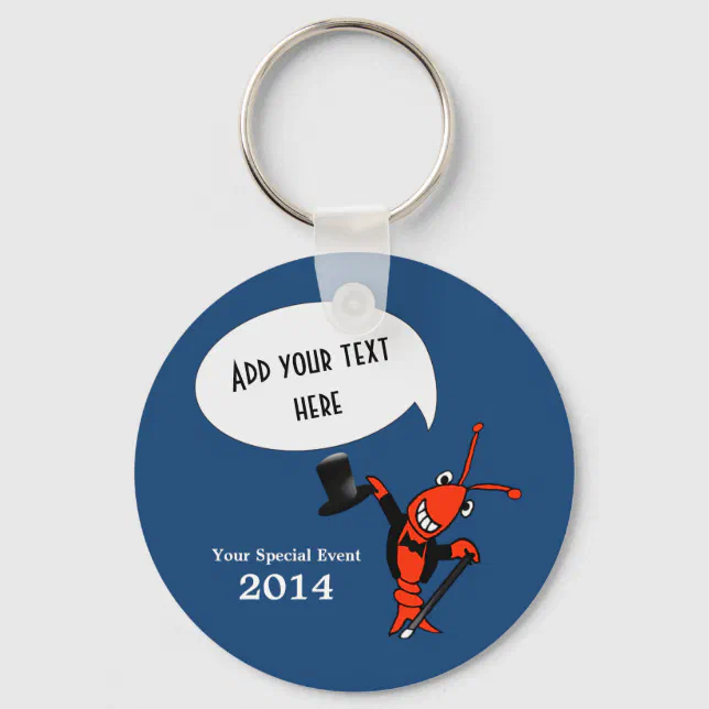 Personalized Cute Crawfish Lobster Top Hat Blue Keychain | Zazzle