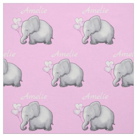 Personalized Elephants Pink Baby Girl Nursery Fabric | Zazzle