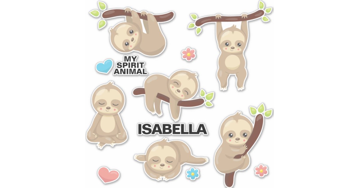 Personalized Cute Funny Silly Sleepy Sloth Sticker | Zazzle