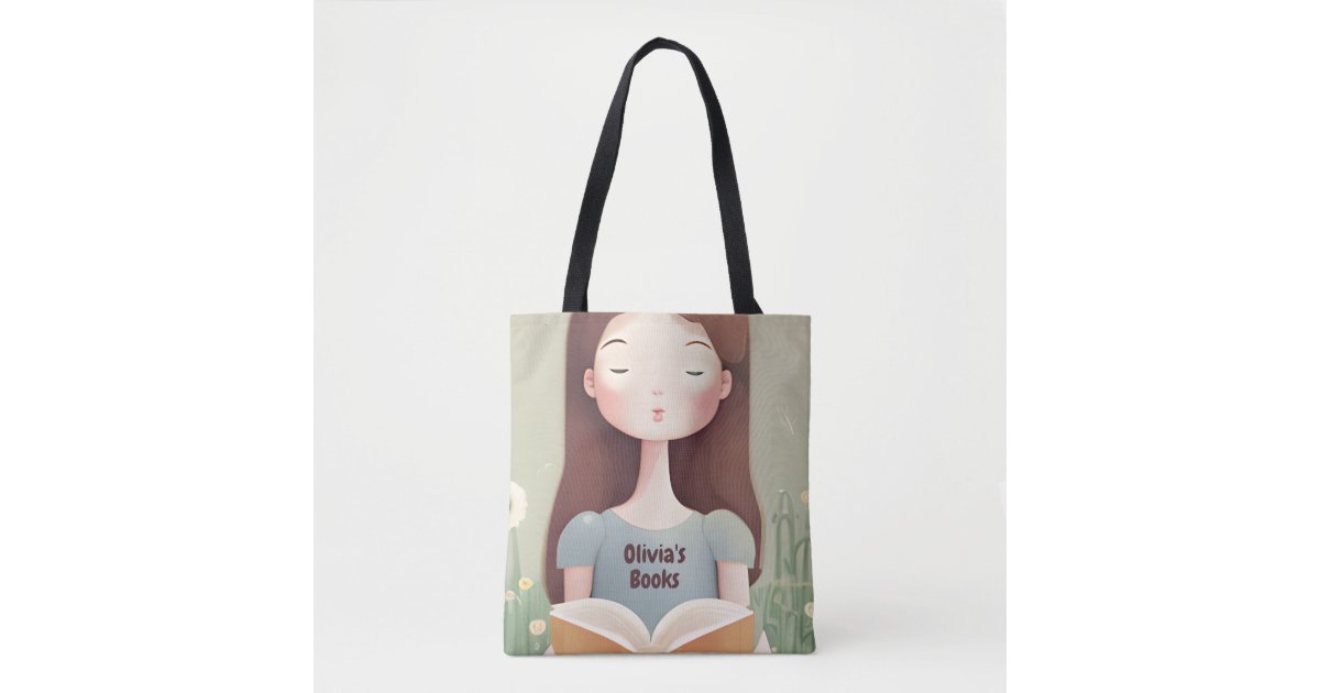 Personalized Cute Girl Reading Book Bag Tote Bag | Zazzle