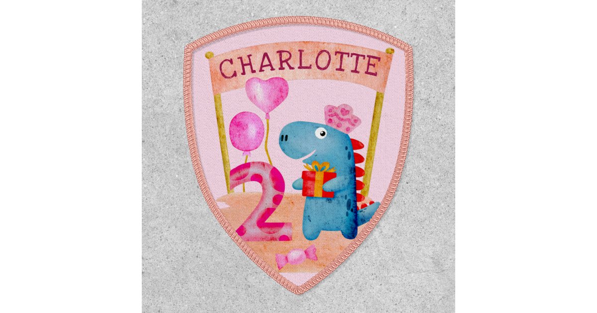 Personalized Cute Girly Dinosaur 2 Years Birthday Patch | Zazzle