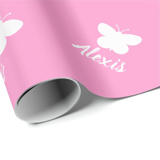 Personalized cute girly pink butterfly pattern wrapping paper | Zazzle.com