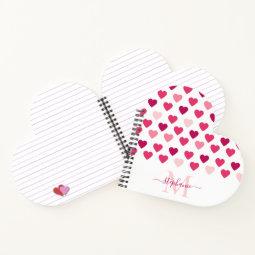Personalized Cute Girly Pink Hearts Love Notebook | Zazzle