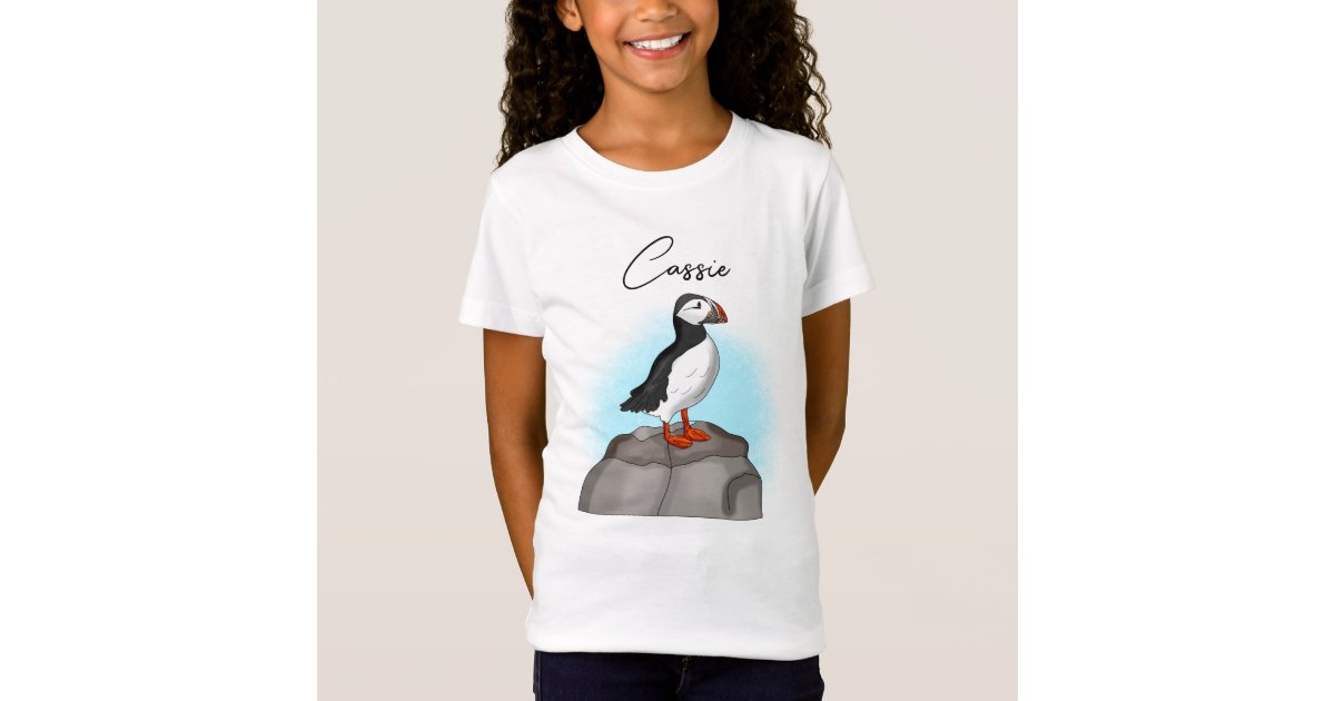 Personalized Cute Hand drawn Puffin T-Shirt | Zazzle