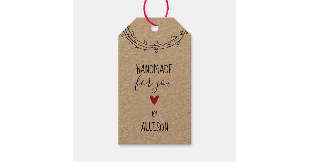 Personalized Cute "Handmade For You" Kraft Gift Tags | Zazzle
