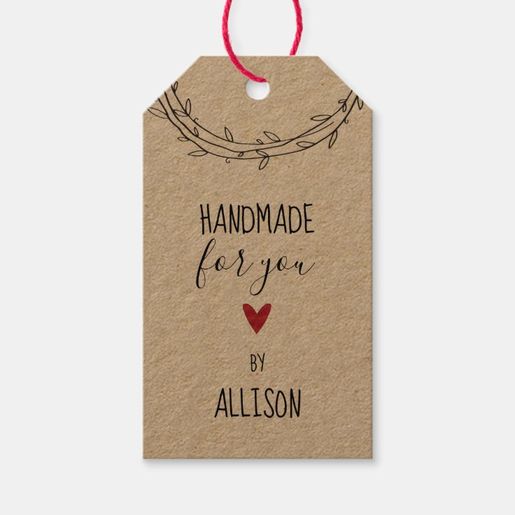 Personalized Cute "Handmade For You" Kraft Gift Tags | Zazzle