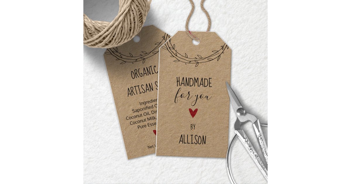 Personalized Cute "Handmade For You" Kraft Gift Tags | Zazzle