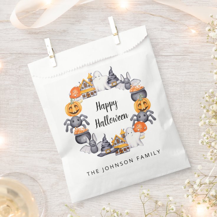 Personalized Cute Happy Halloween Illustration Favor Bag | Zazzle