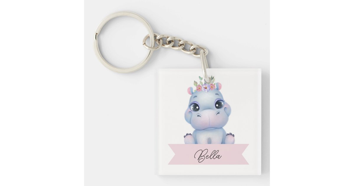 Personalized cute hippo keychain | Zazzle