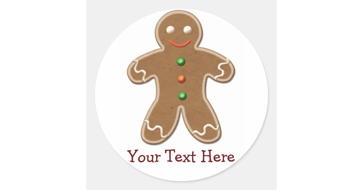 Personalized Cute Holiday Gingerbread Man Classic Round Sticker | Zazzle
